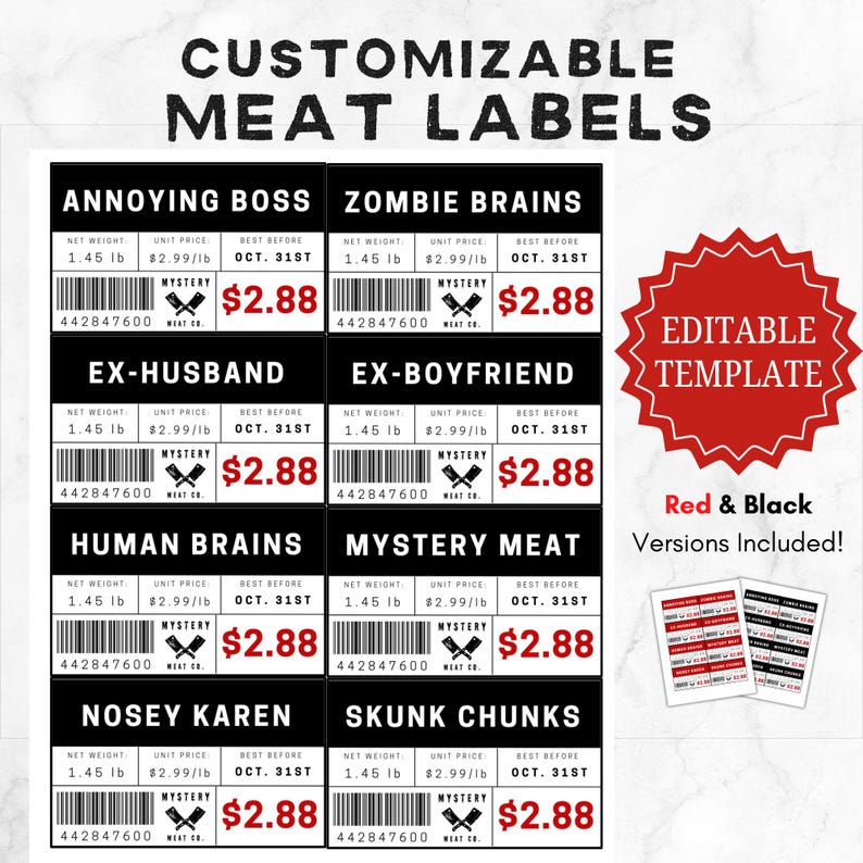 Editable Halloween Meat Labels | Printable Meat Sticker | Fake Meat ...