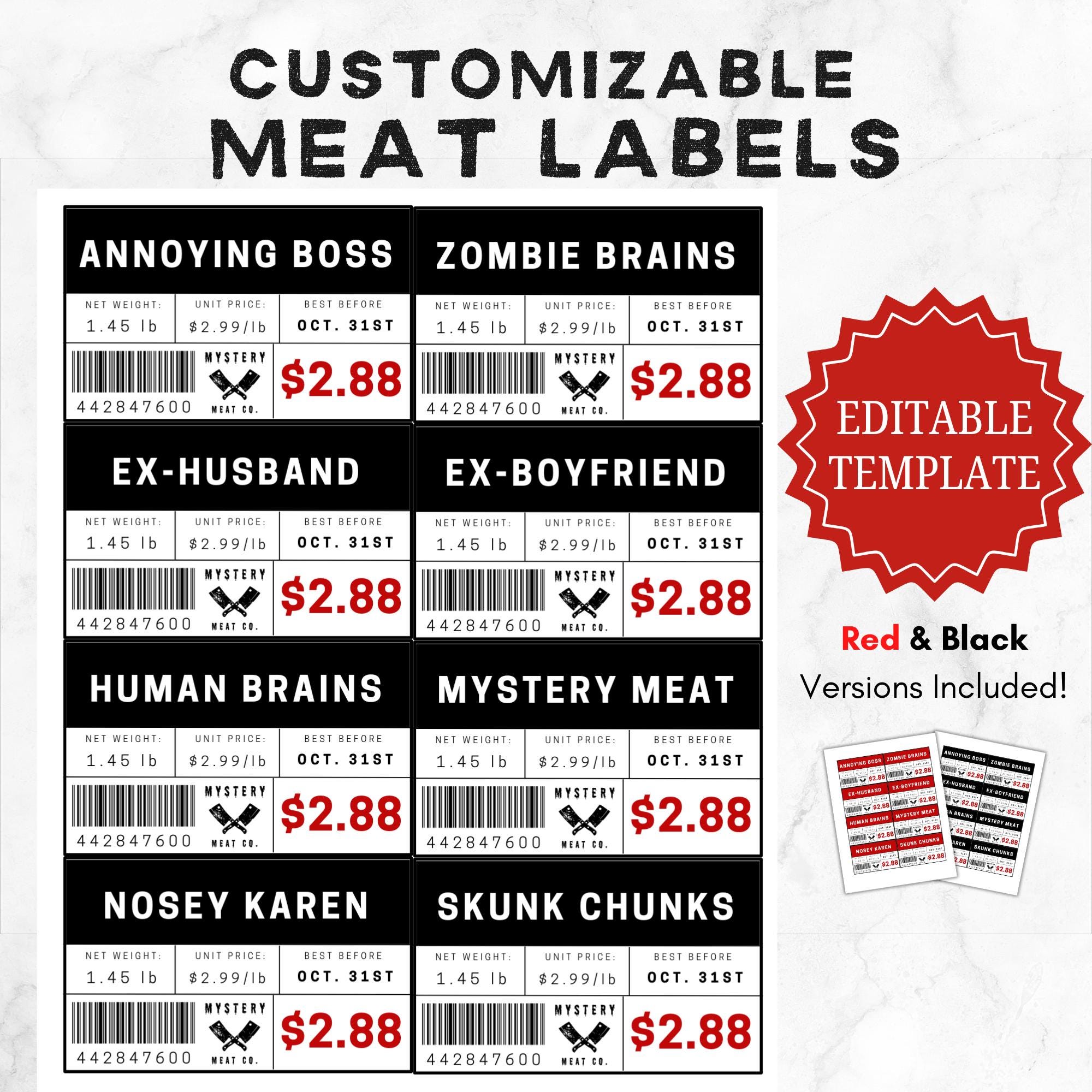 Editable Halloween Meat Labels | Printable Meat Sticker | Fake Meat ...