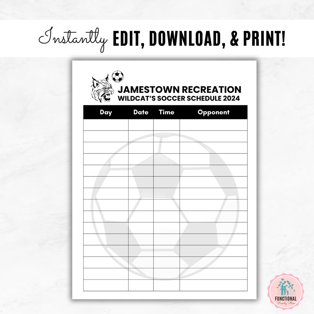Soccer Schedule Template Editable Soccer Game Calendar Printable Soccer ...