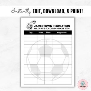 Soccer Schedule Template | Editable Soccer Game Calendar | Printable ...
