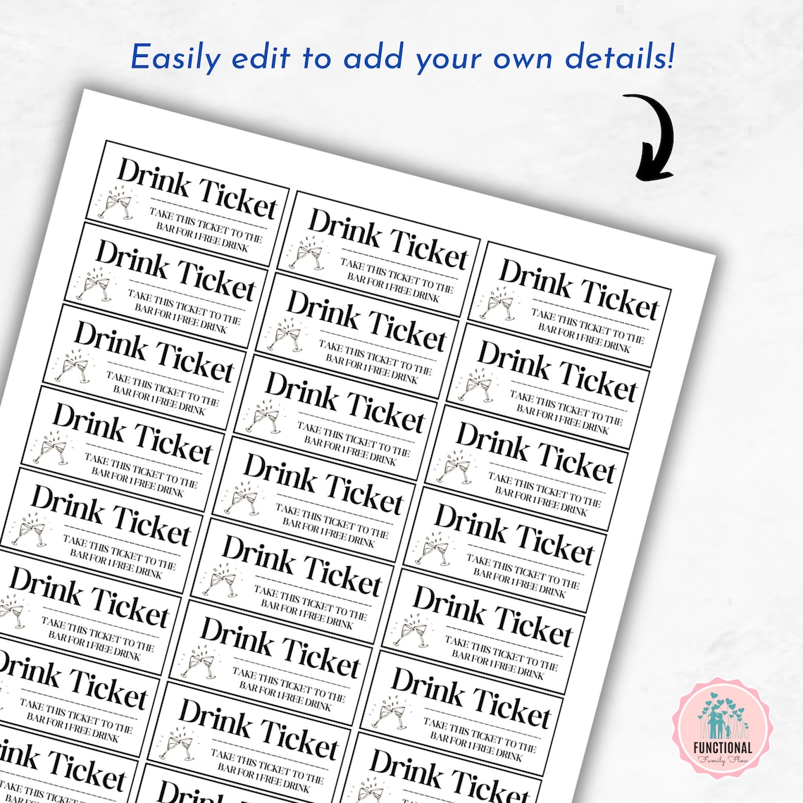 Printable Party Drink Tickets | Editable Drink Voucher Template ...