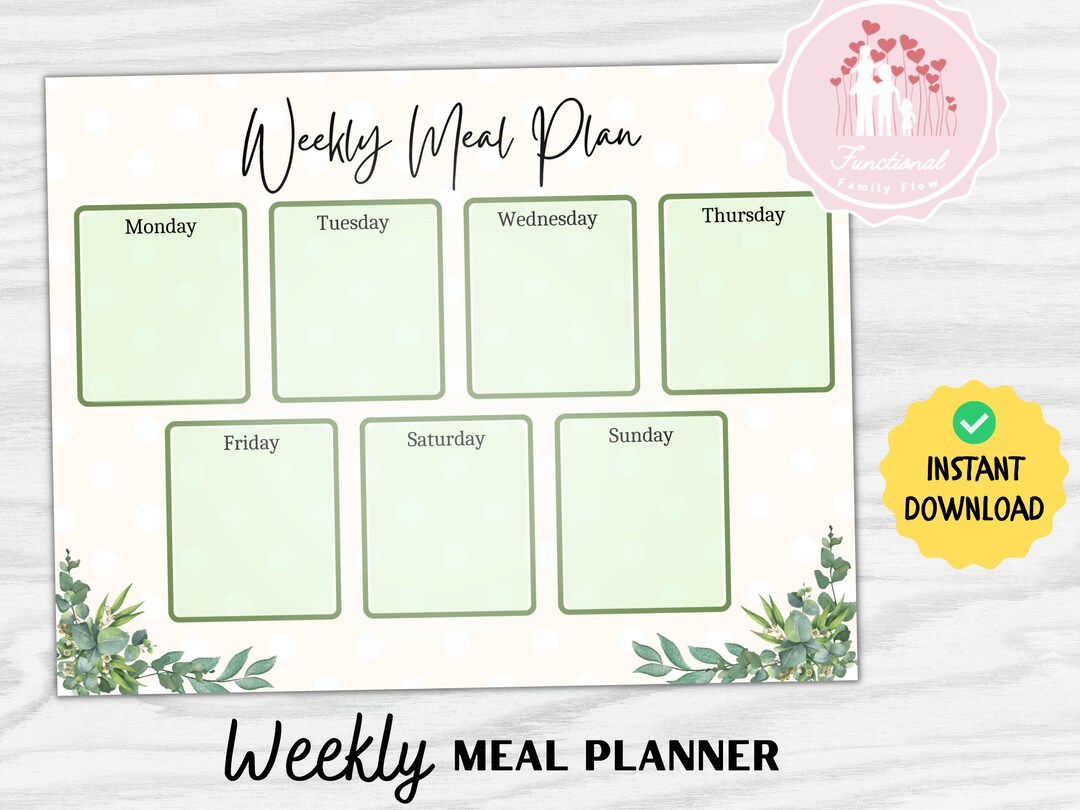 Weekly Meal Planner Page Printable 7 Day Menu Meal Plan - Etsy