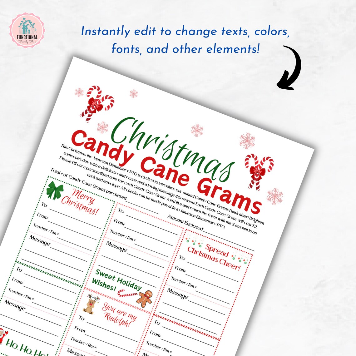 Candy Cane Gram Flyer Template | Editable Christmas Candy Cane ...