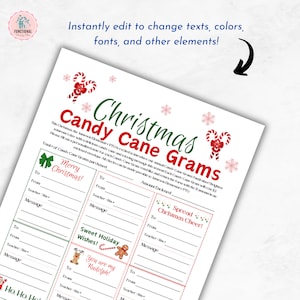 Candy Cane Gram Flyer Template | Editable Christmas Candy Cane ...