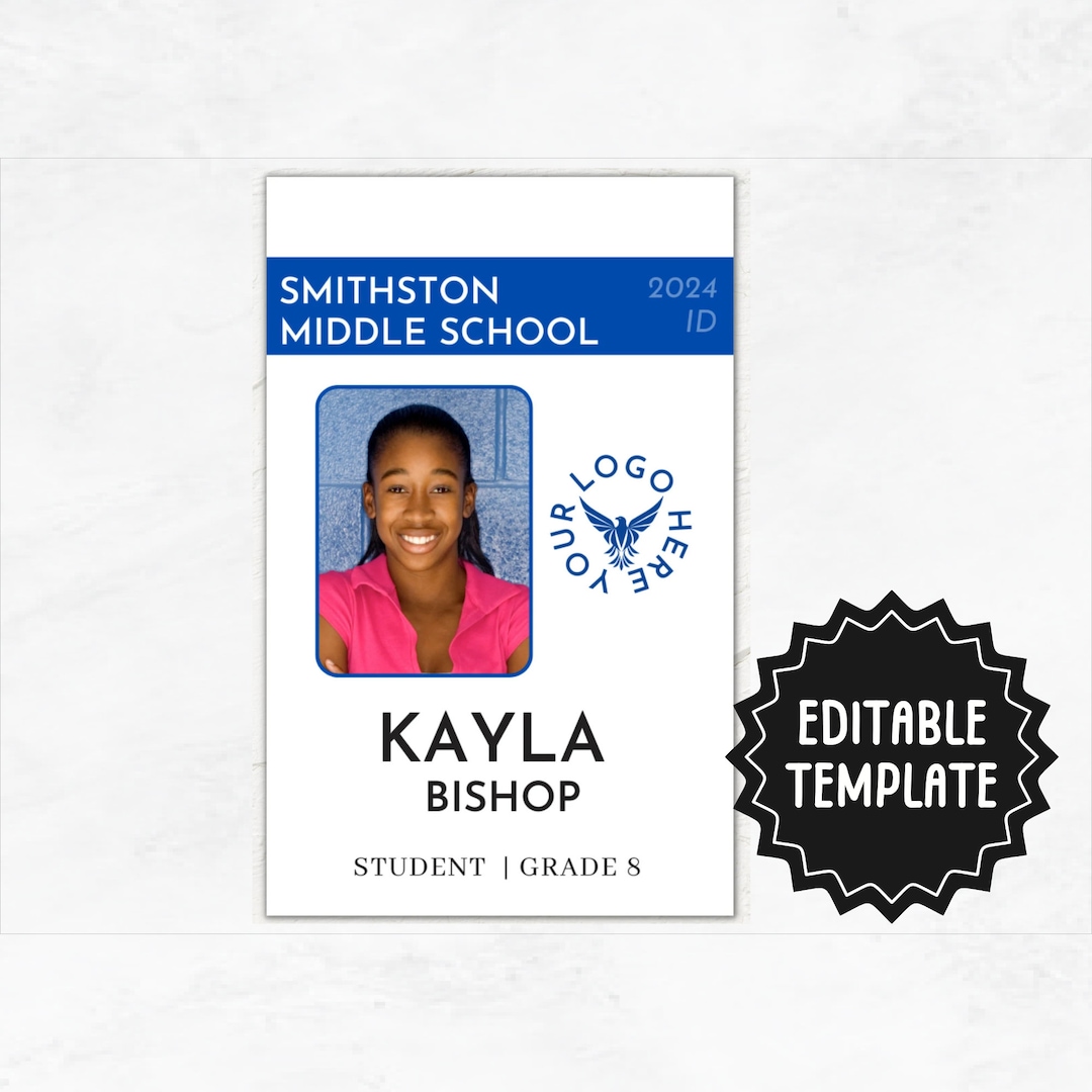 ID Card Template | Custom ID Badge | Printable Student ID Card | Name ...