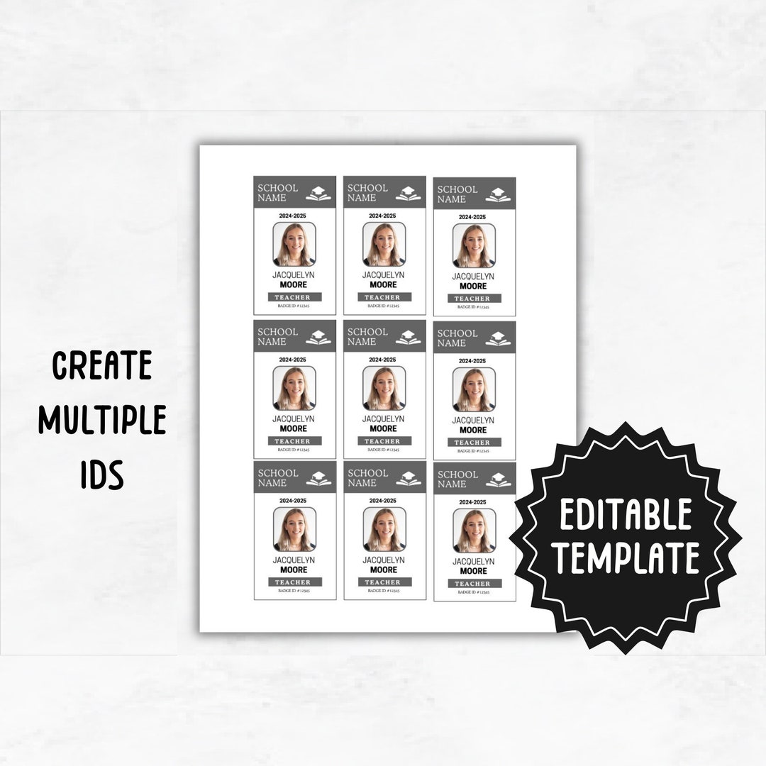 ID Badges Template | Bulk Custom ID Card | Editable ID Badges for Staff ...