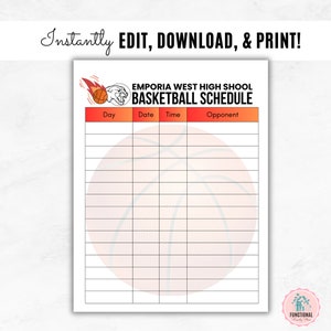 Basketball Game Schedule Template | Editable Basketball Calendar ...