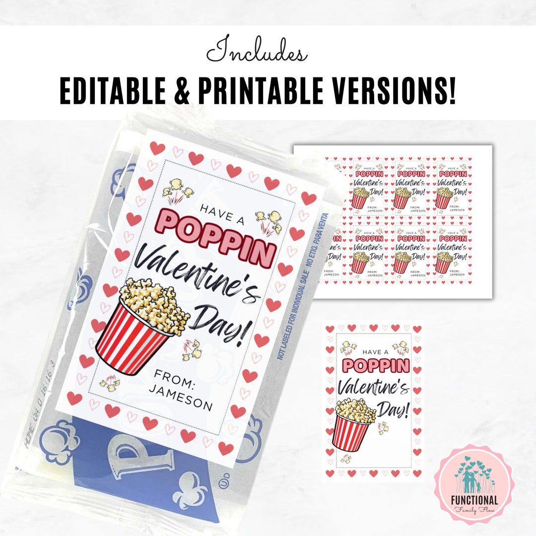 Printable Popcorn Valentine's Card Have a Popping Valentine's Day Tag ...