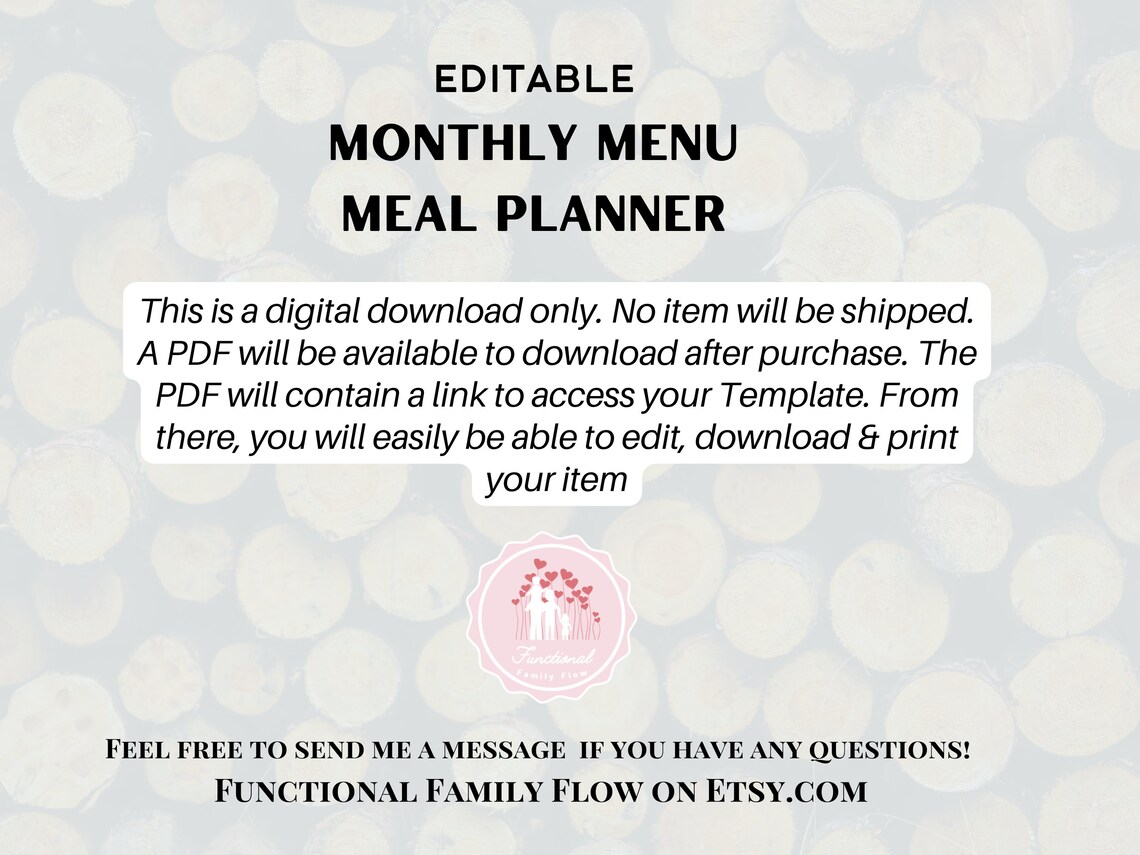 Meal Plan Template | Editable Monthly Menu Template | Monthly Meal ...