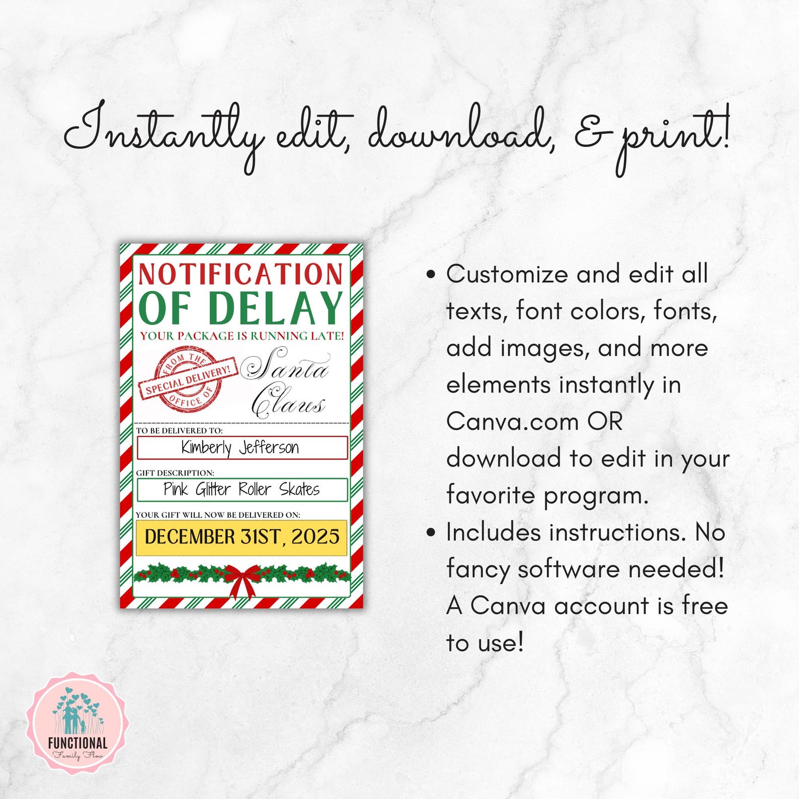 Notification of Delay Christmas Gift Letter | Editable Late Christmas ...