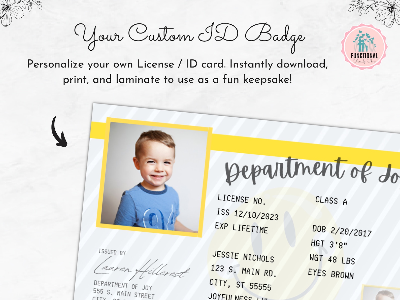 Custom Fun Kid's License | Editable License Template | Front and Back ...