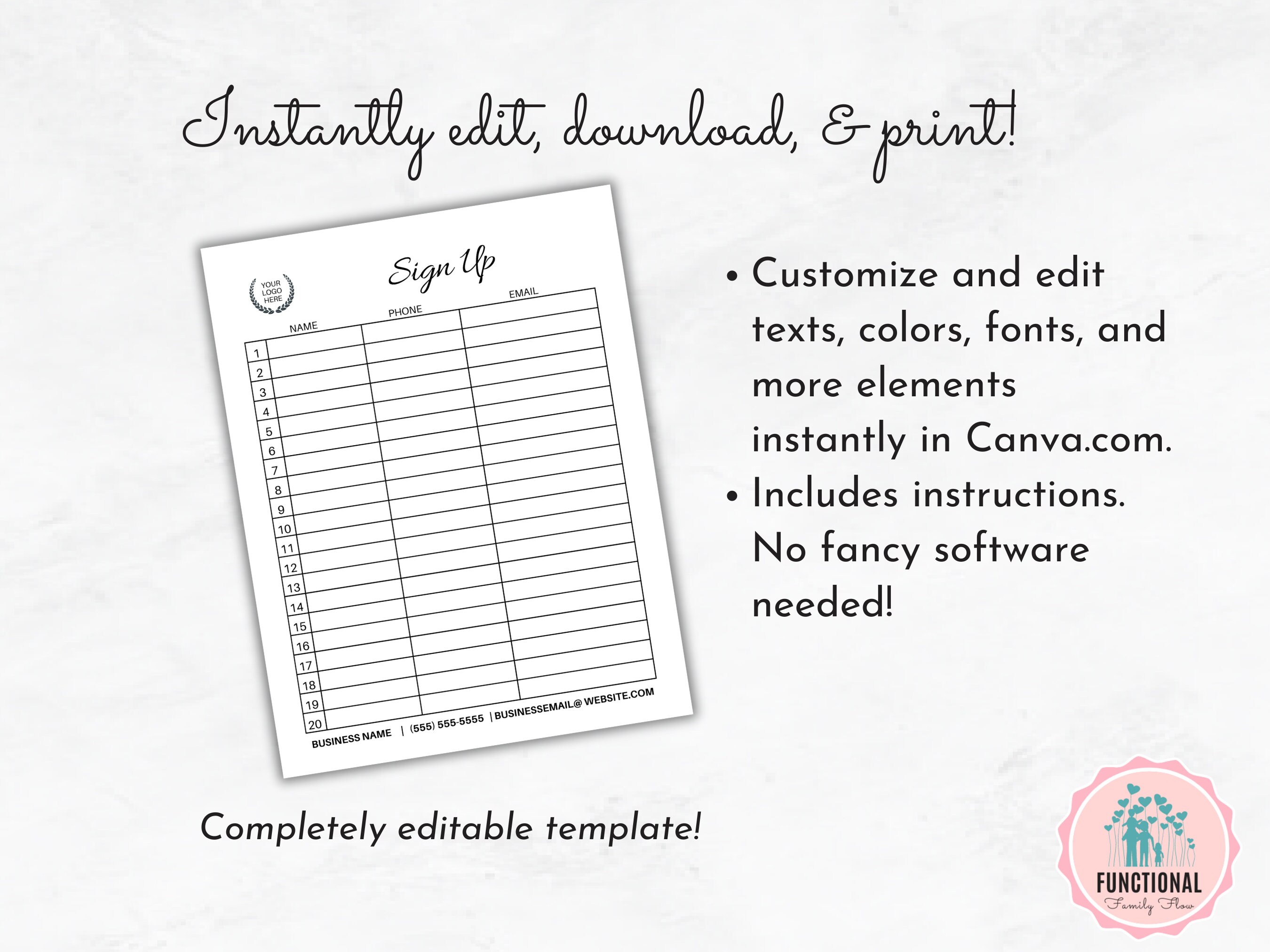Editable Sign up Sheet Template Printable Sign up Form - Etsy