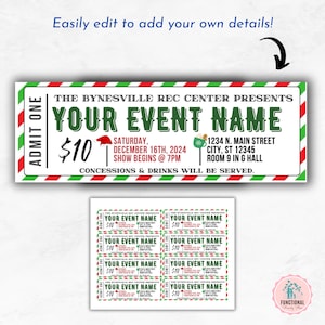 Christmas Event Ticket Template | Editable Holiday Even Ticket ...