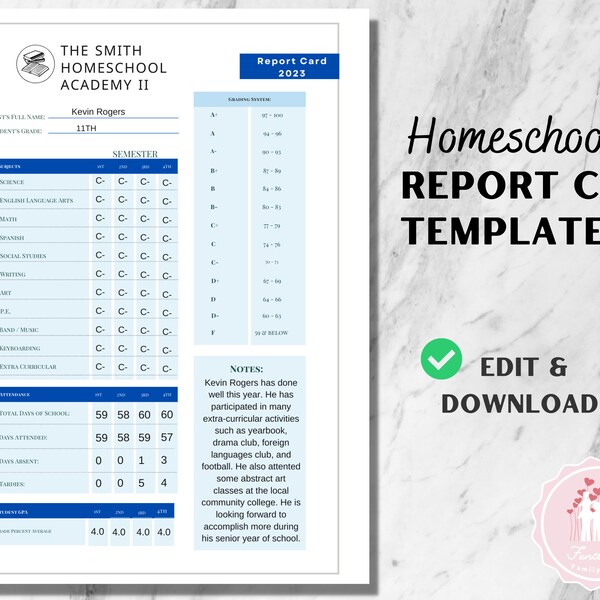 Homeschool Report Card - Etsy