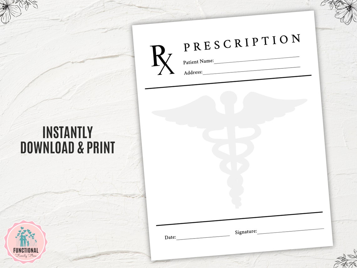 Blank Prescription Pad Printable Prescription Pad Page Rx - Etsy
