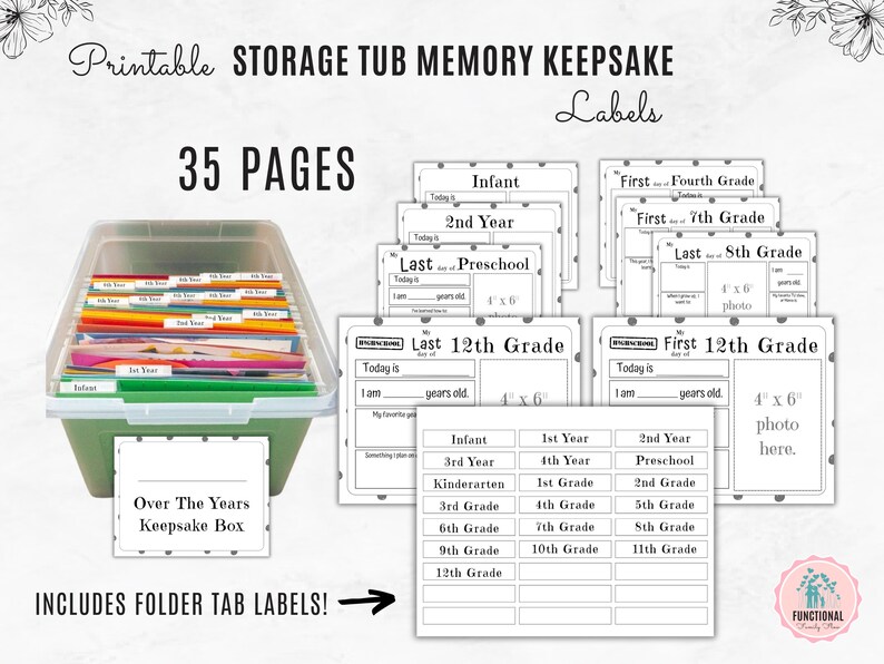 School Years Memory Keepsake Labels | Printable Childhood Memory Bin ...