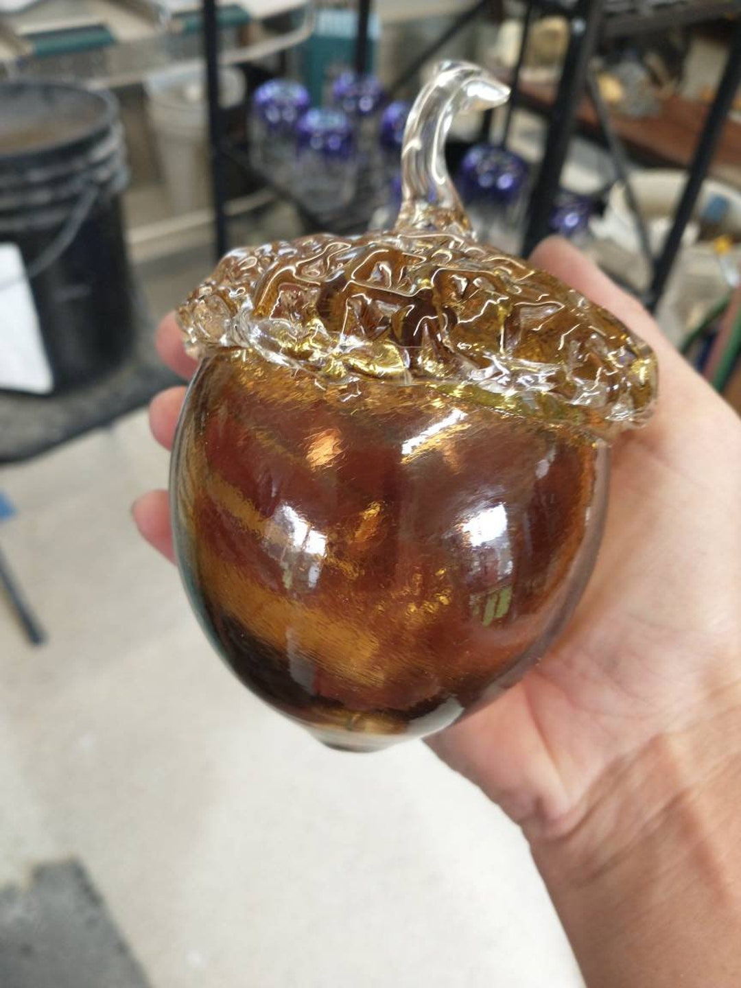 Glass Acorn SINGLE Glass Acorn Acorns Glass Acorn Decorative Acorns ...