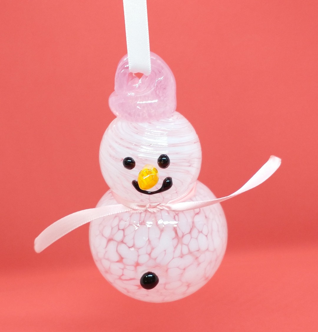 PINK Glass Snowman Ornament Frosty the Snowman Glass Snowmen Hand Blown ...