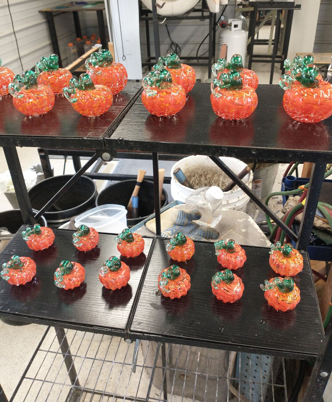 Hand Blown Glass Glass Pumpkins TWO MINI Orange Glass Pumpkins Hand ...