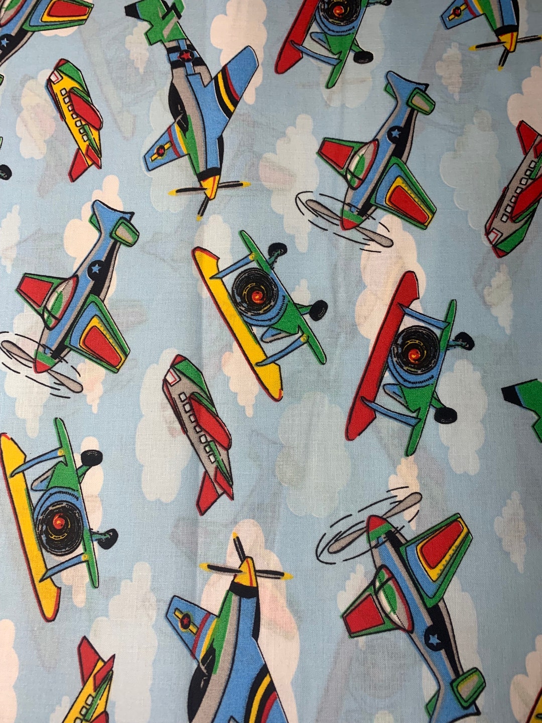 Airplane Fabric: Fun Cotton Print on Pale Blue - Etsy