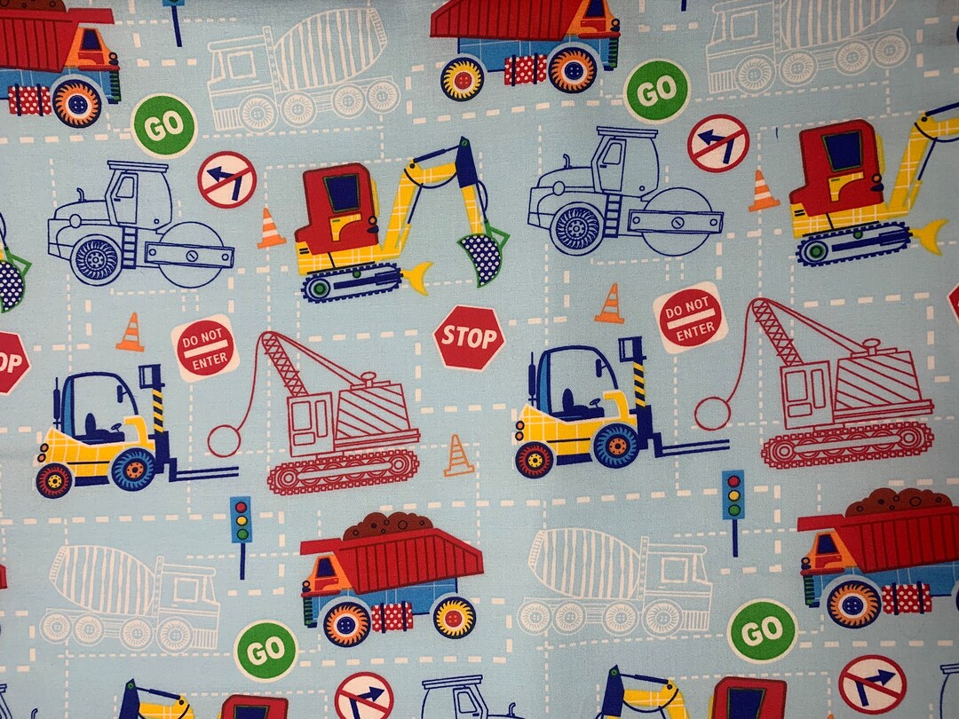 Construction Vehicles Fabric: Tractors, 100% Cotton - Etsy