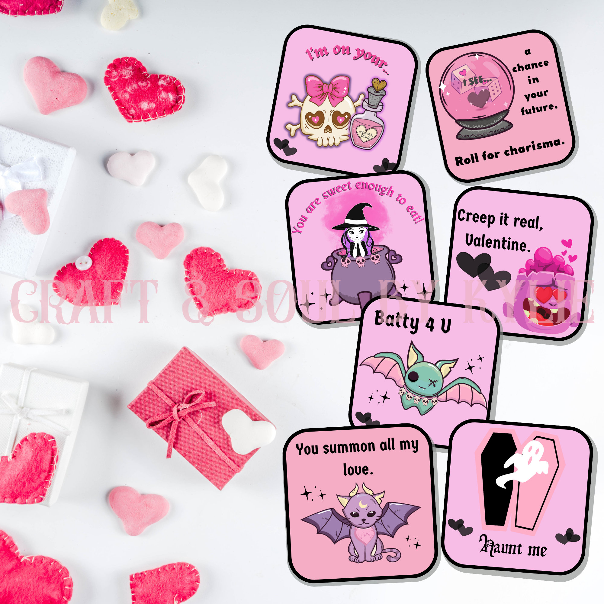 Instant Download Printable Spooky Valentine's Day Cards, Pastel Gothic ...