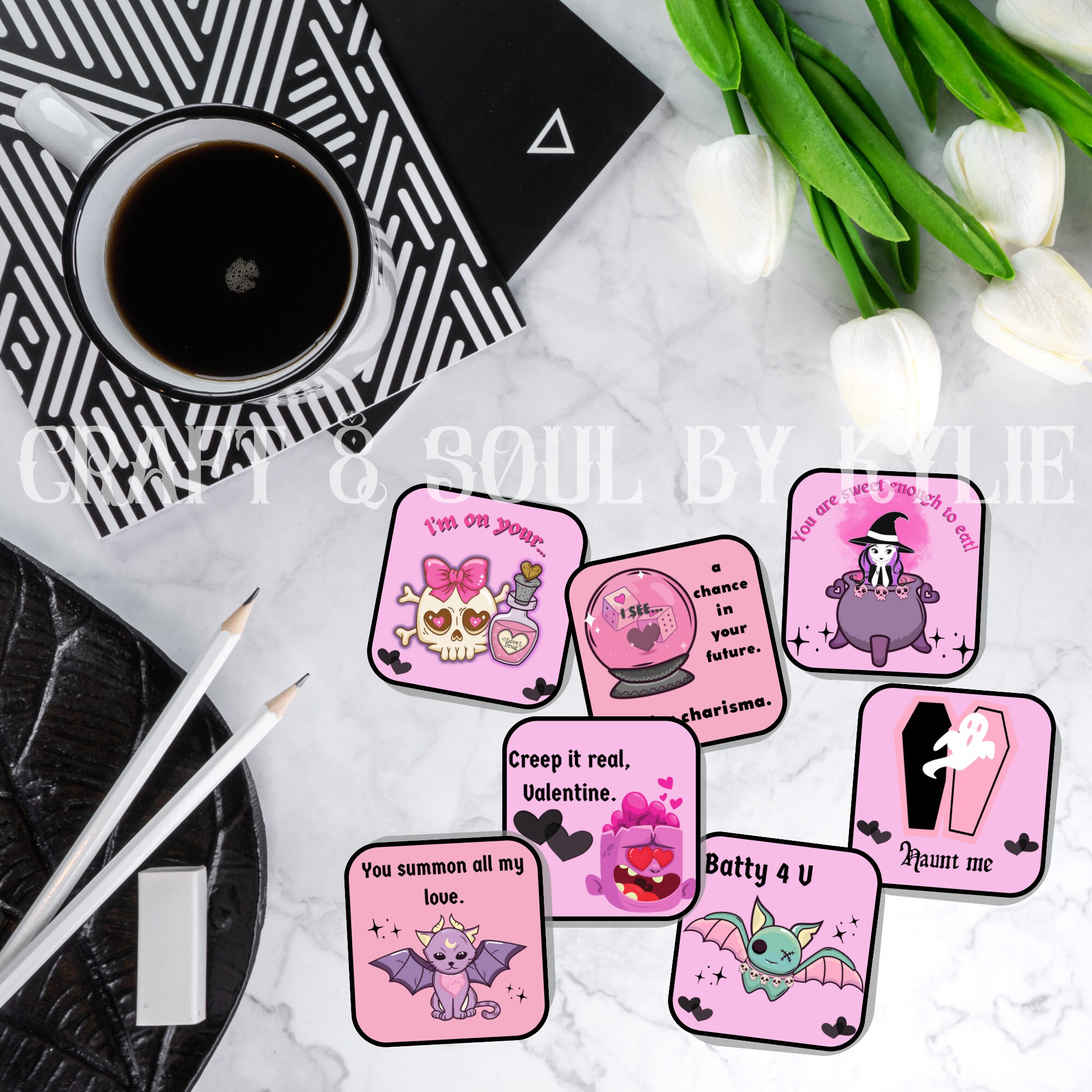 Instant Download Printable Spooky Valentine's Day Cards, Pastel Gothic ...