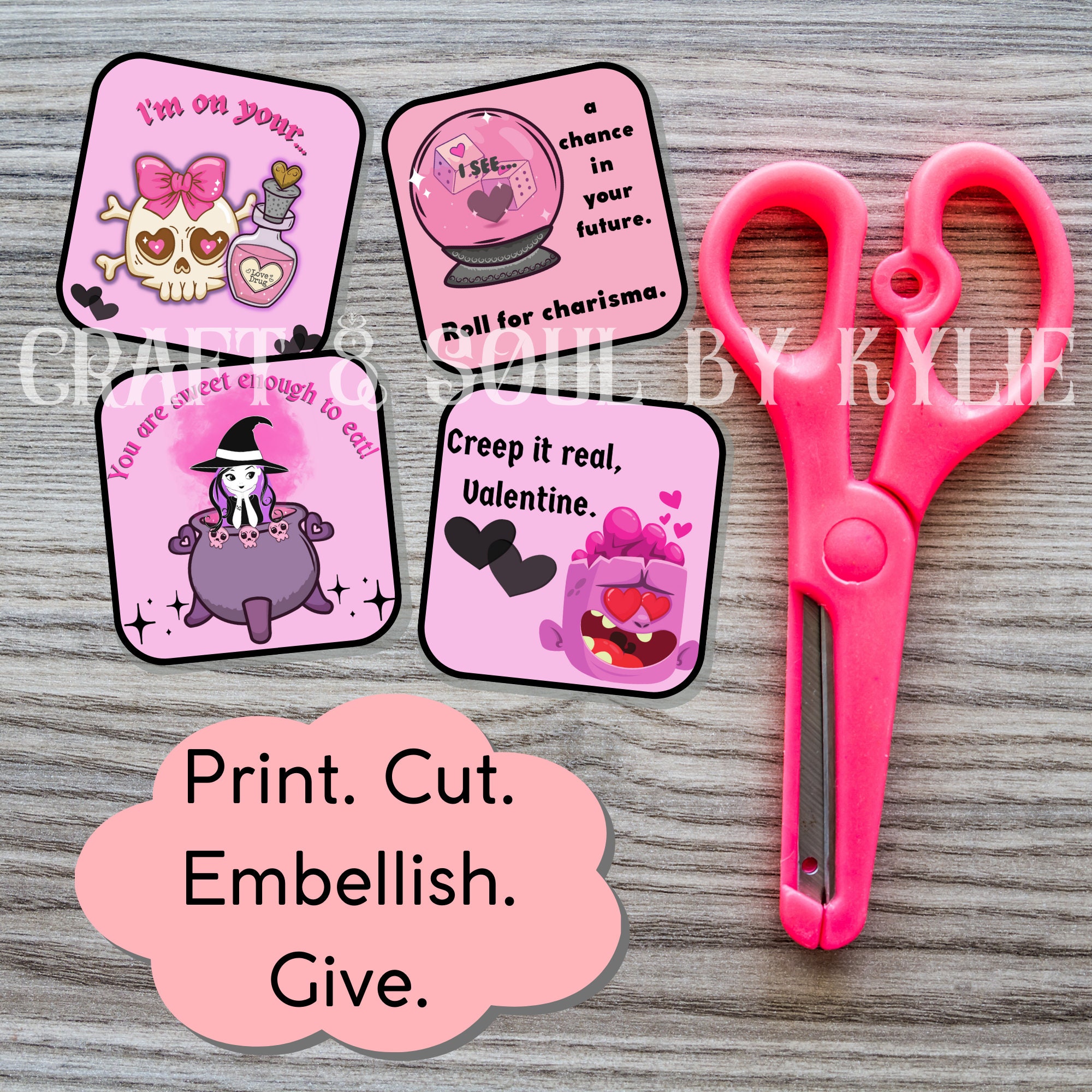 Instant Download Printable Spooky Valentine's Day Cards, Pastel Gothic ...