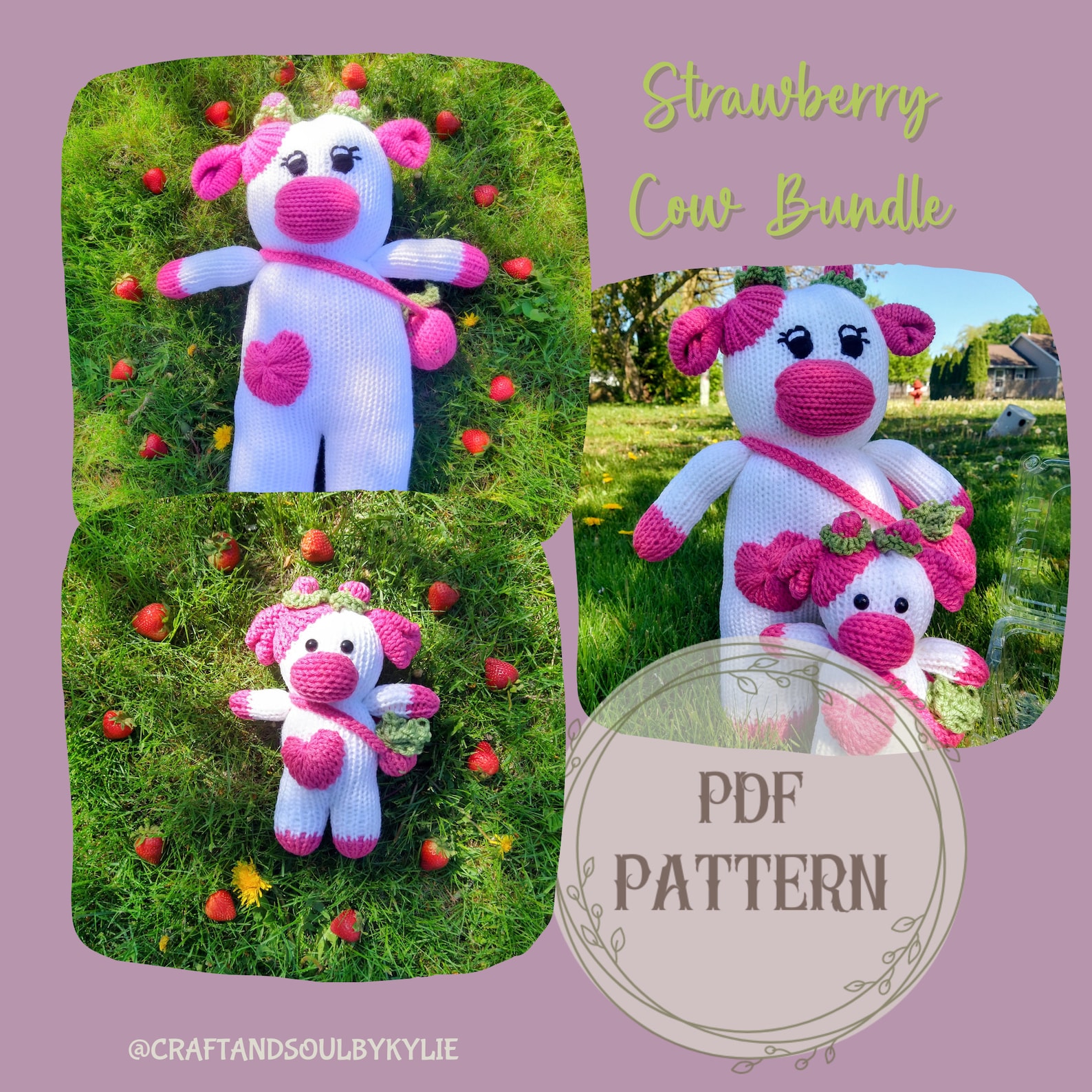 Large and Small Strawberry Cow Circular Knitting Machine Pattern Bundle ...