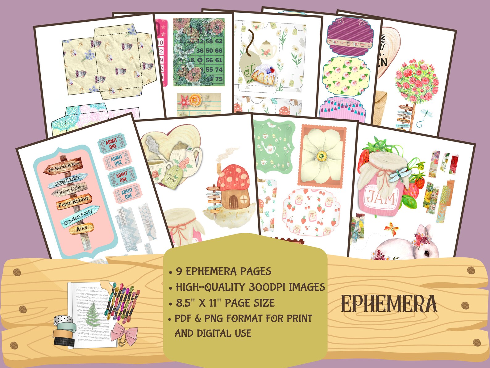 Garden Party Digital Junk Journal Kit, Printable Junk Journal Digikit ...