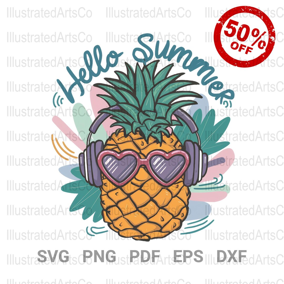 Hello Summer Pineapple Digital Art, Fun Pineapple Illustration, Summer ...