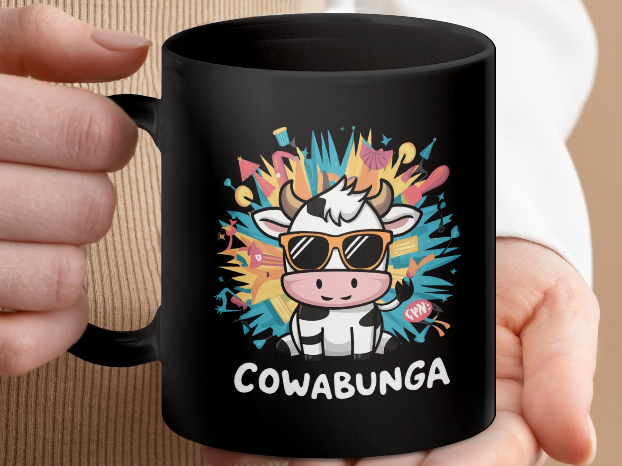 Funny Cowabunga Cow Mug, Cute Cartoon Cow Wearing Sunglasses, Unique ...