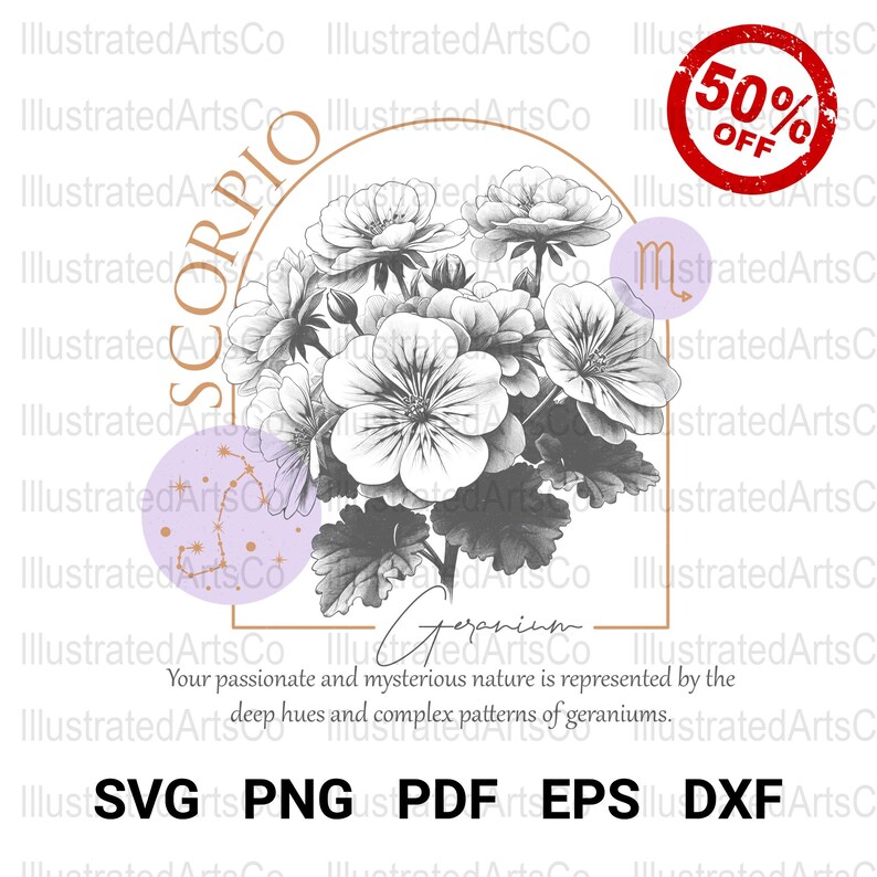 Scorpio Zodiac Sign Art Print, Geranium Flower Design, Astrology Wall ...