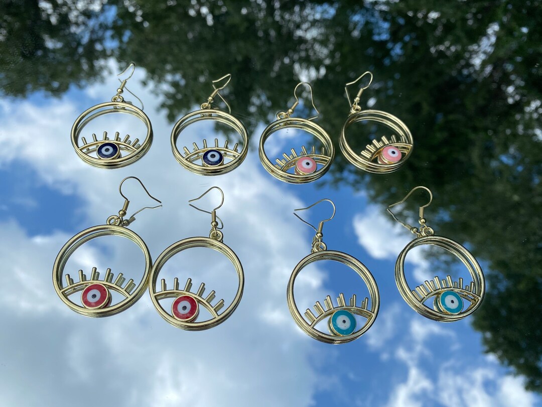 Evil Eye Gold Earrings - Etsy