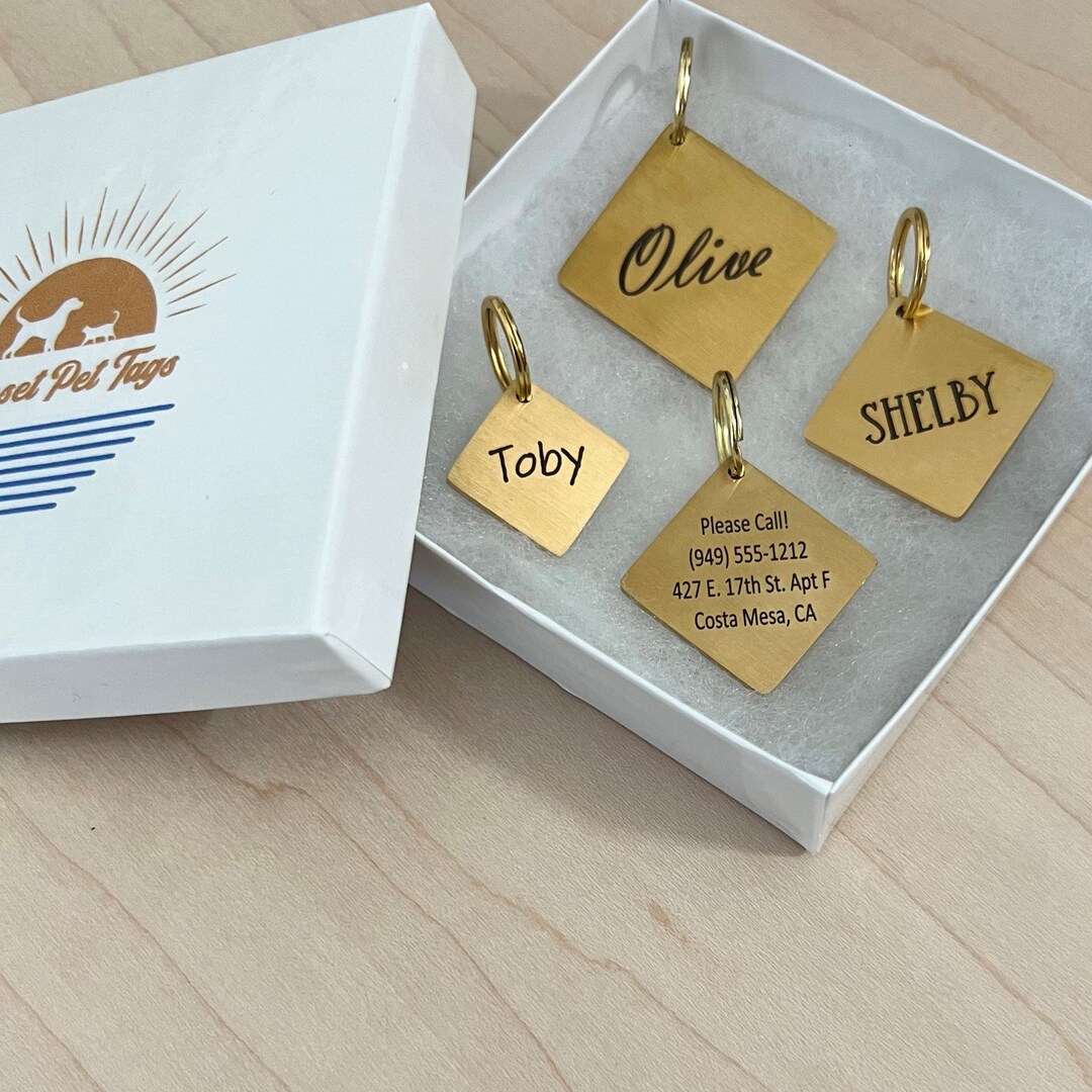 Diamond Shaped Engraved Dog Tag Gold Stainless Steel Personalized Dog ...