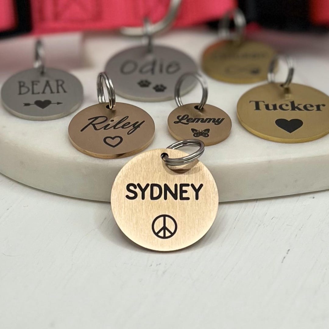 Round Engraved Dog Tag • Rose Gold Stainless Steel Dog Tag • Name and ...