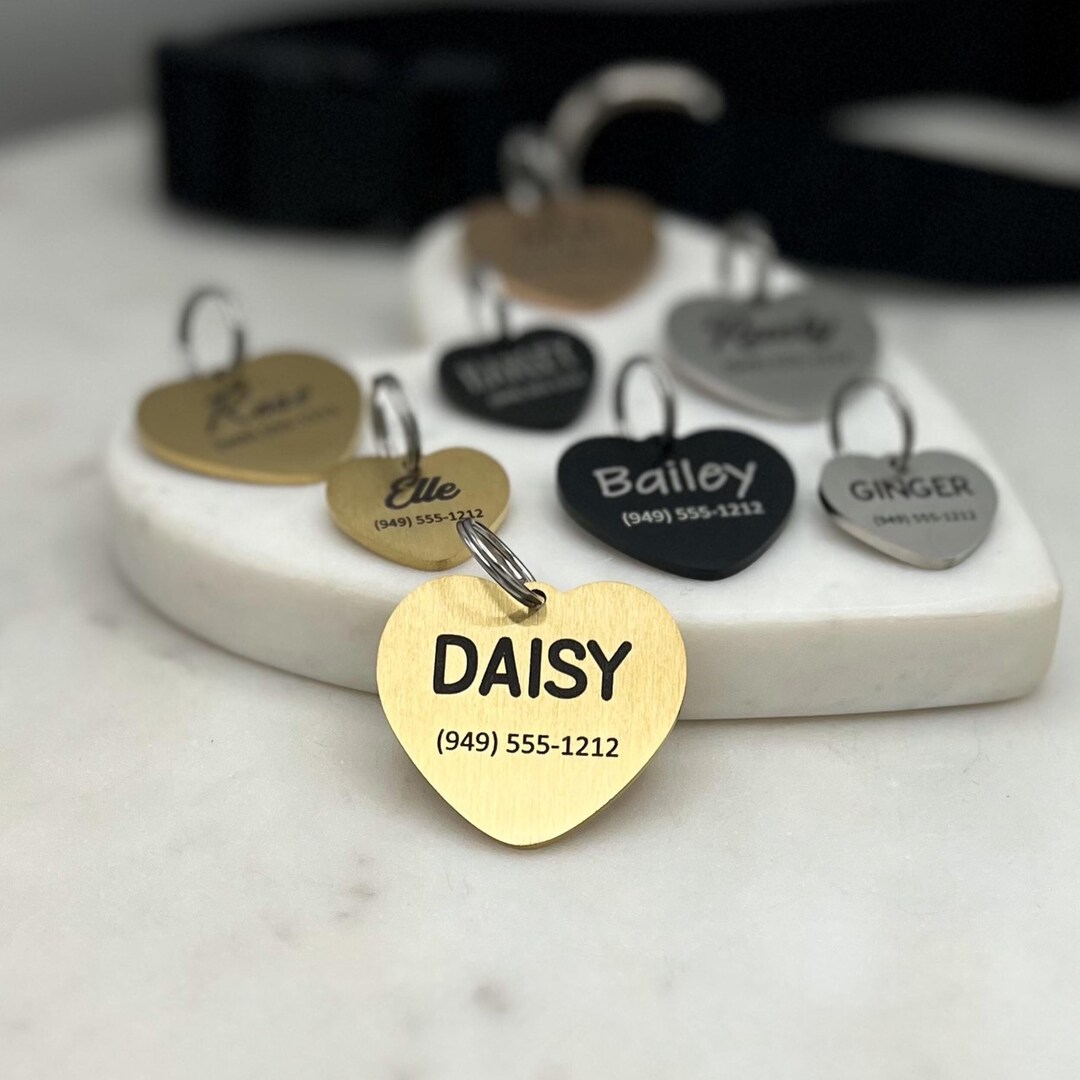 Heart Dog Tag • Personalized Engraved Dog Tag • Name and Phone Custom ...