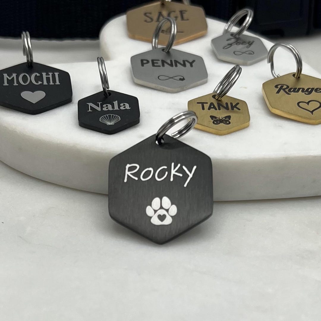Hexagon Dog Tag • Name and Symbol • Personalized Black Dog Tag • Custom ...