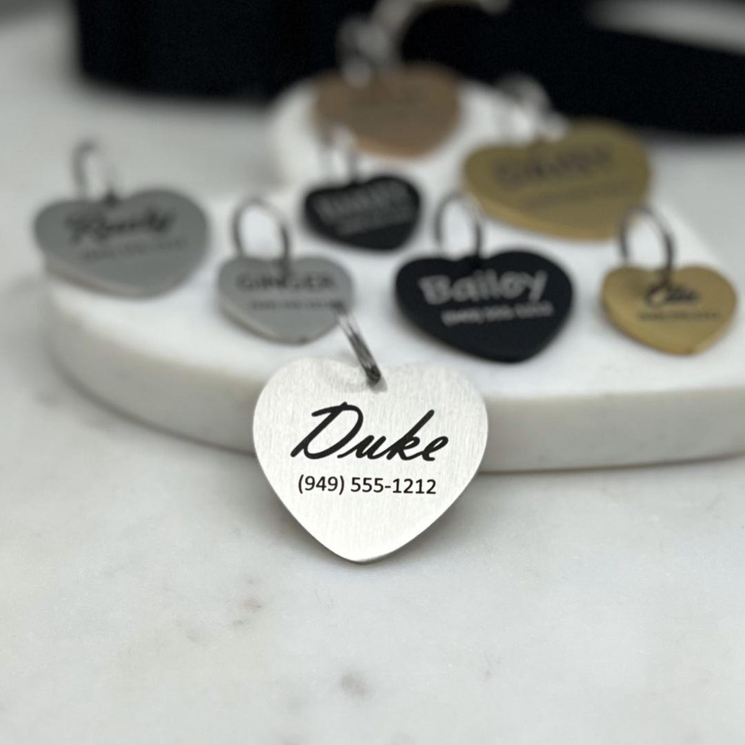 Heart Dog Tag • Name and Phone • Personalized Dog Tag • Silver Dog Tag ...