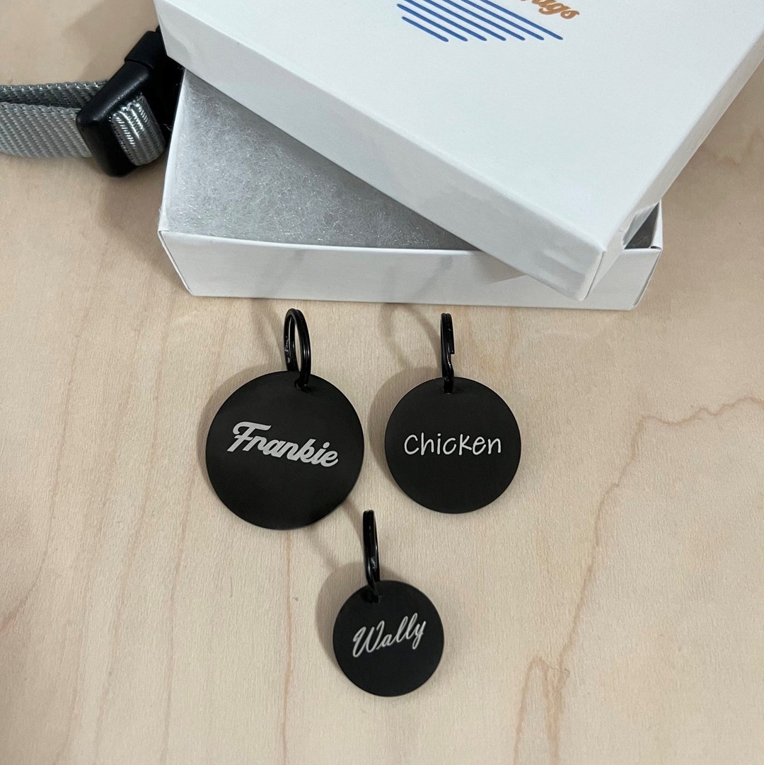 Round Engraved Dog Tag Black Stainless Steel Personalized Dog Tag ...