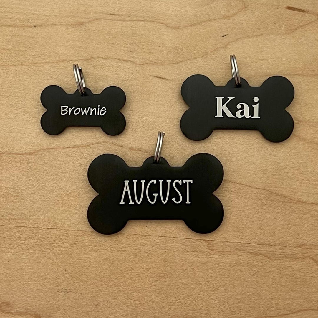 Dog Bone Shaped Engraved Dog Tag Black Stainless Steel Personalized Dog ...