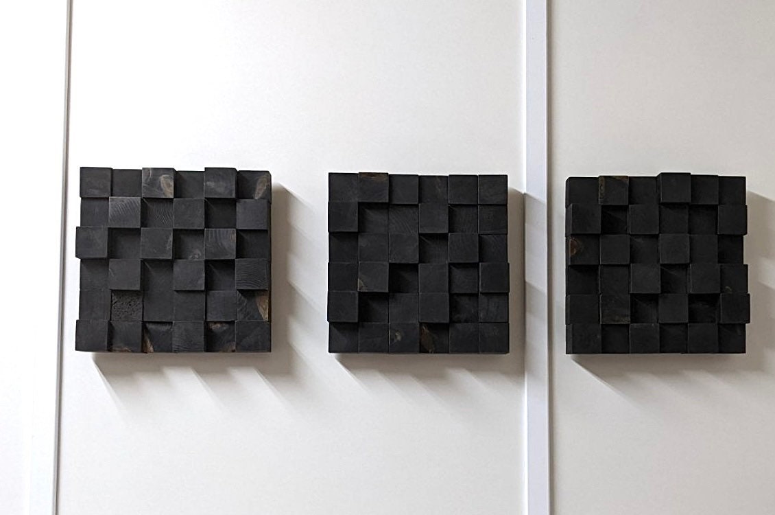 3 PC Wooden Mosaic | Blocks Wall Art | Modern 3D | Sound Diffuser Panel ...