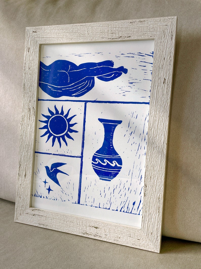 Linocut Print/ A4 Hand-printed Lino Art Print/ Ancient Greece/ Greek ...