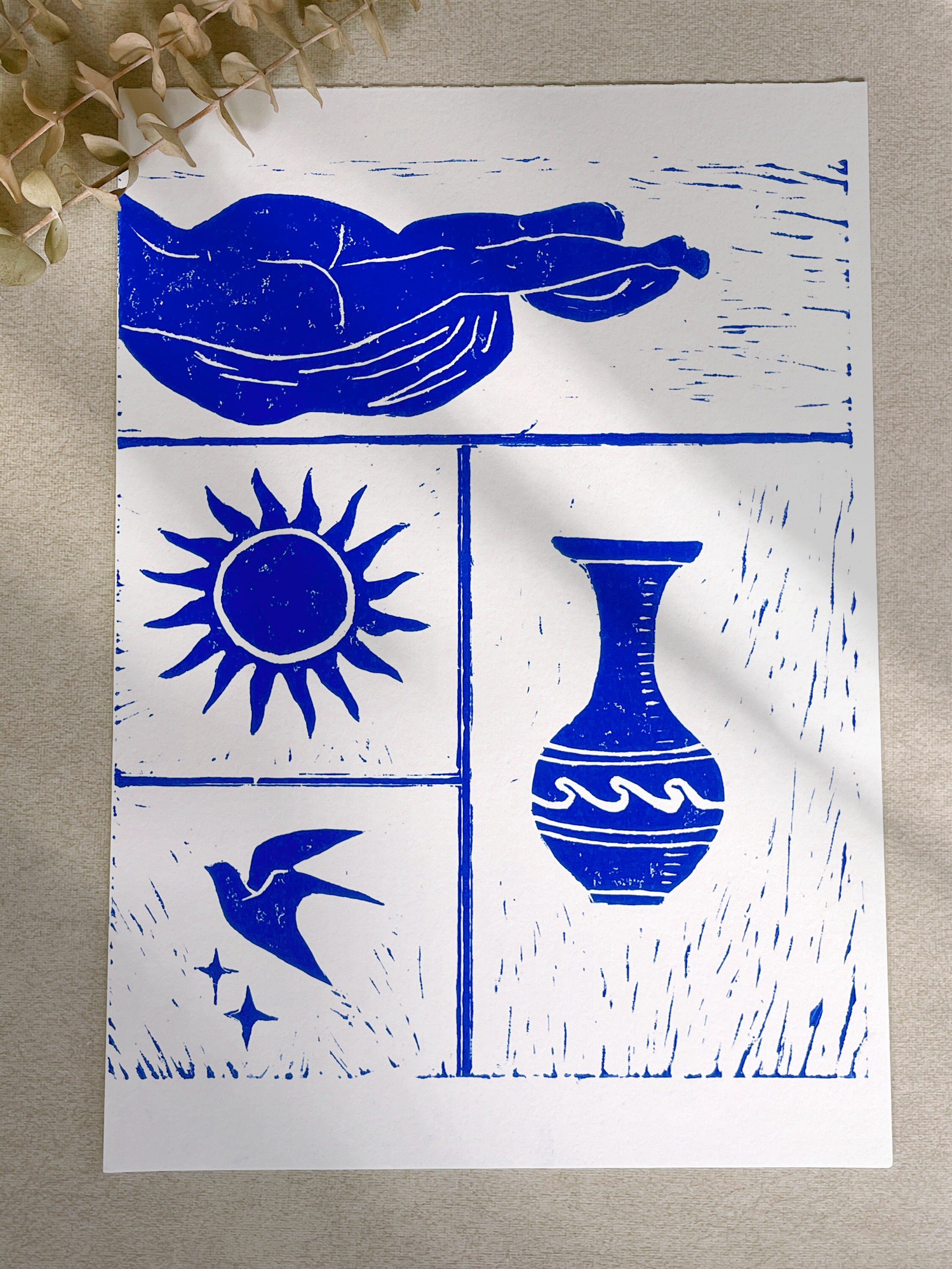 Linocut Print/ A4 Hand-printed Lino Art Print/ Ancient Greece/ Greek ...