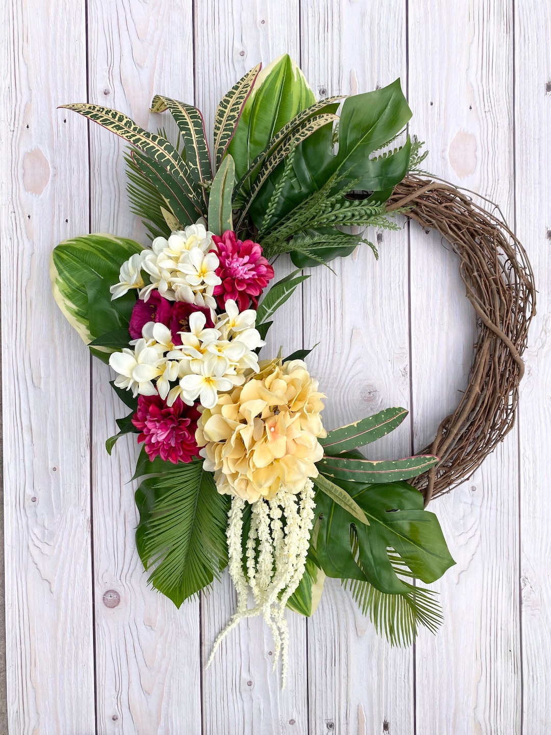 Large Tropical Wreath for Front Door, Coastal Wreath With Monstera ...