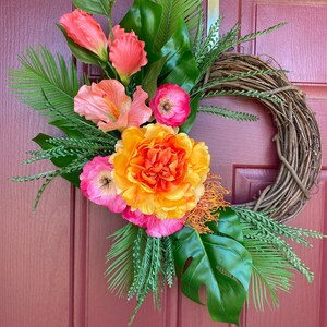 Tropical Front Door Wreath, Hawaiian Aloha Wreath, Coastal Wreath ...