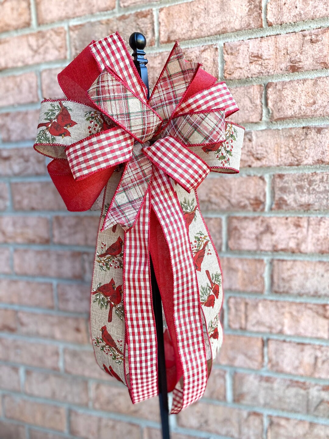 Cardinal Winter Bow for Lantern, Red Farmhouse Bow for Winter Wreath ...