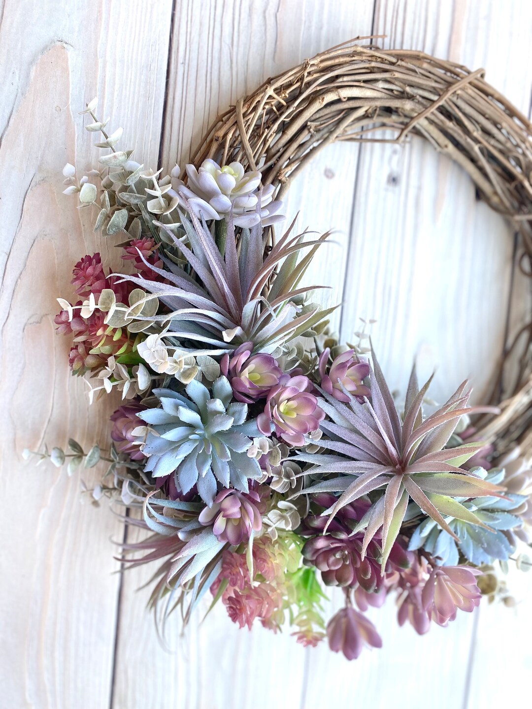Succulent Wreath for Front Door, Desert Decor, Summer Faux Succulent ...