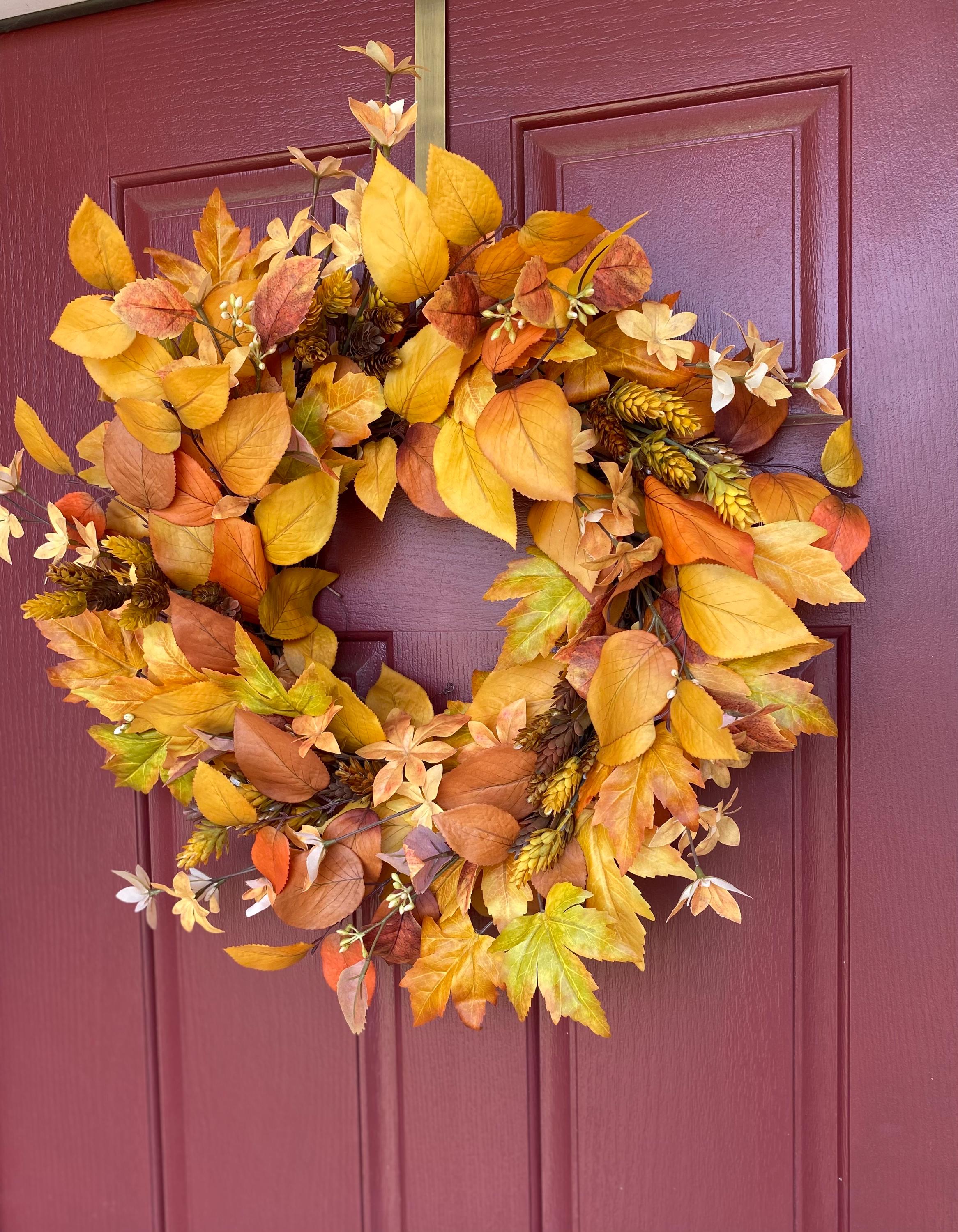 Fall Leaf Wreath in Orange, Yellow and Rust, Double Door Wreath Fall ...