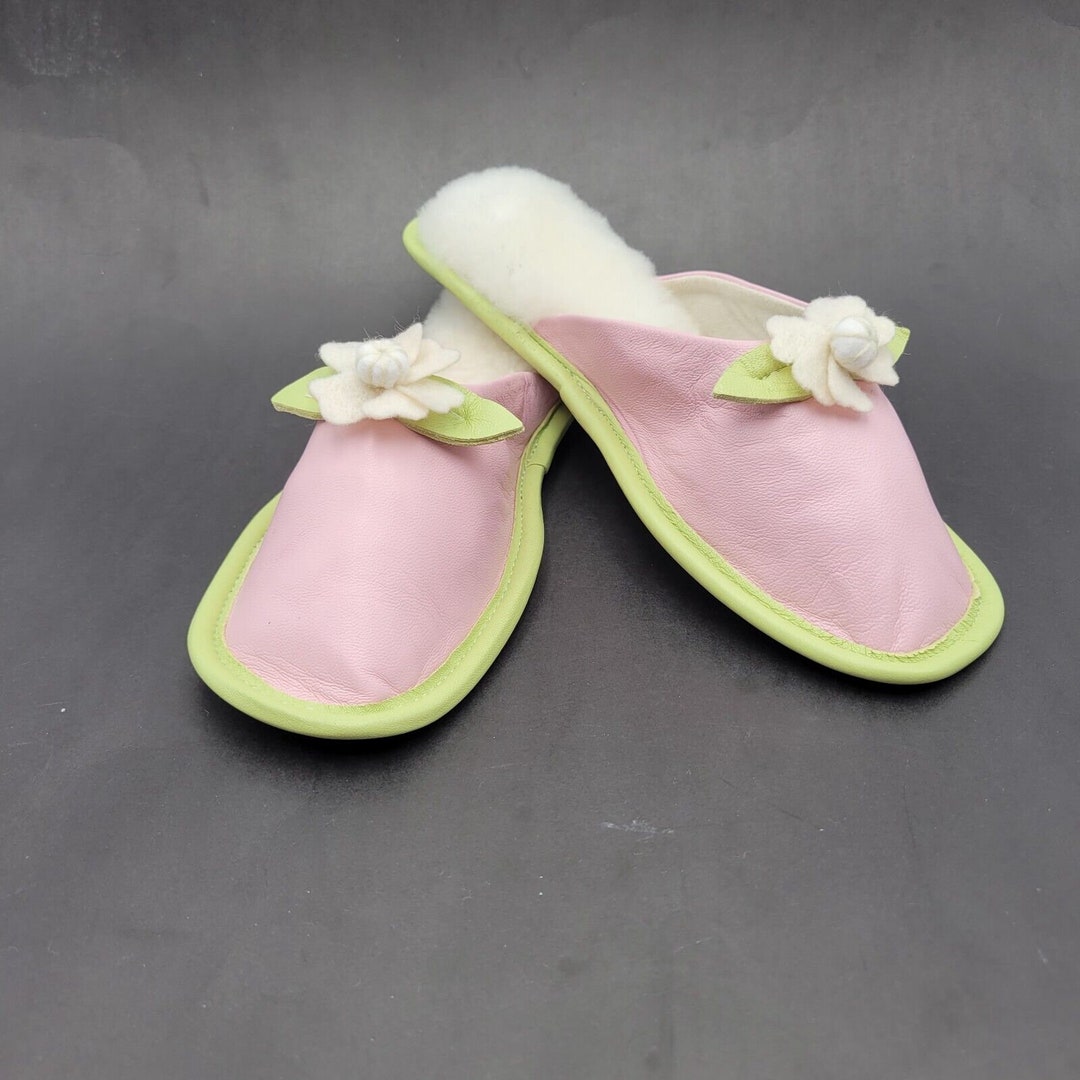 Vtg Amy Jo Gladstone Pink & Green Slide Slippers Size M Leather - Etsy